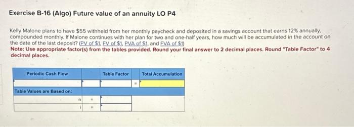 Solved Exercise B-16 (Algo) Future value of an annuity LO P4 | Chegg.com