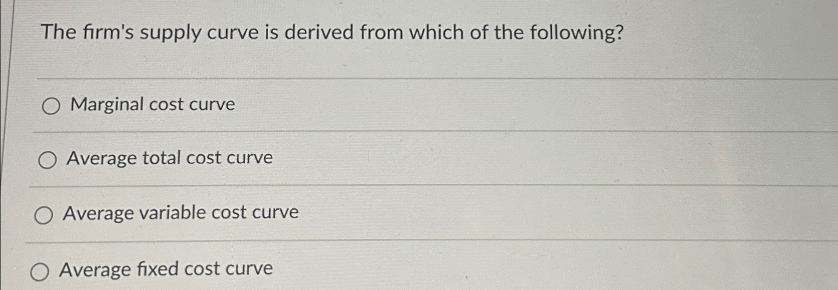 Solved The firm's supply curve is derived from which of the | Chegg.com