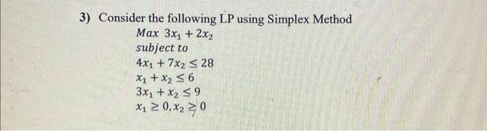 Solved 3) Consider the following LP using Simplex Method | Chegg.com