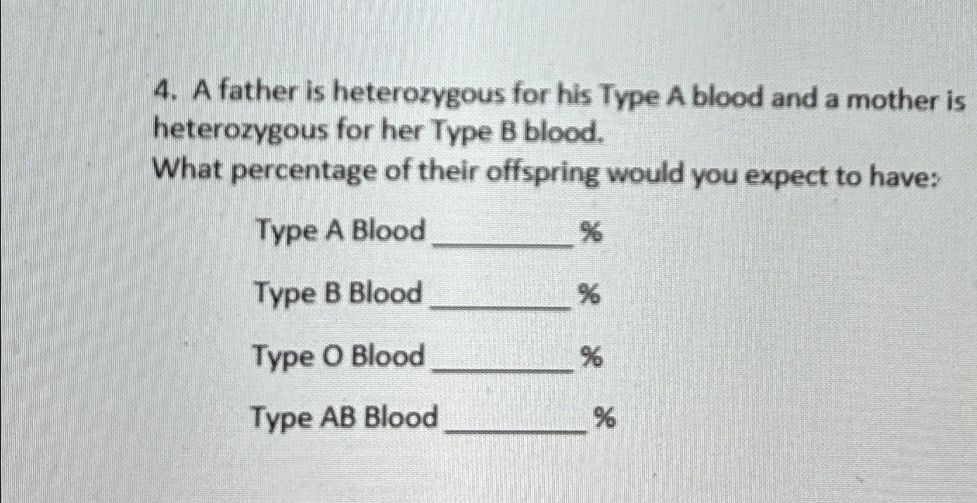 Solved A father is heterozygous for his Type A blood and a | Chegg.com