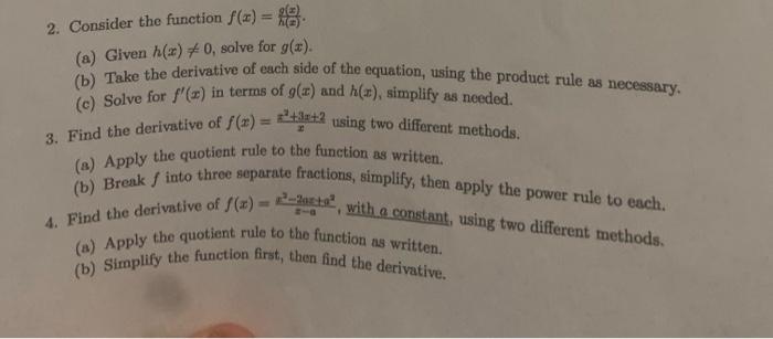 Solved 2. Consider the function f(x)=h(x)g(x). (a) Given | Chegg.com