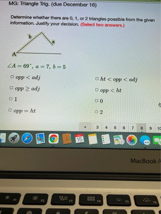Solved MG: Triangle Trig. (due December 16) Determine | Chegg.com