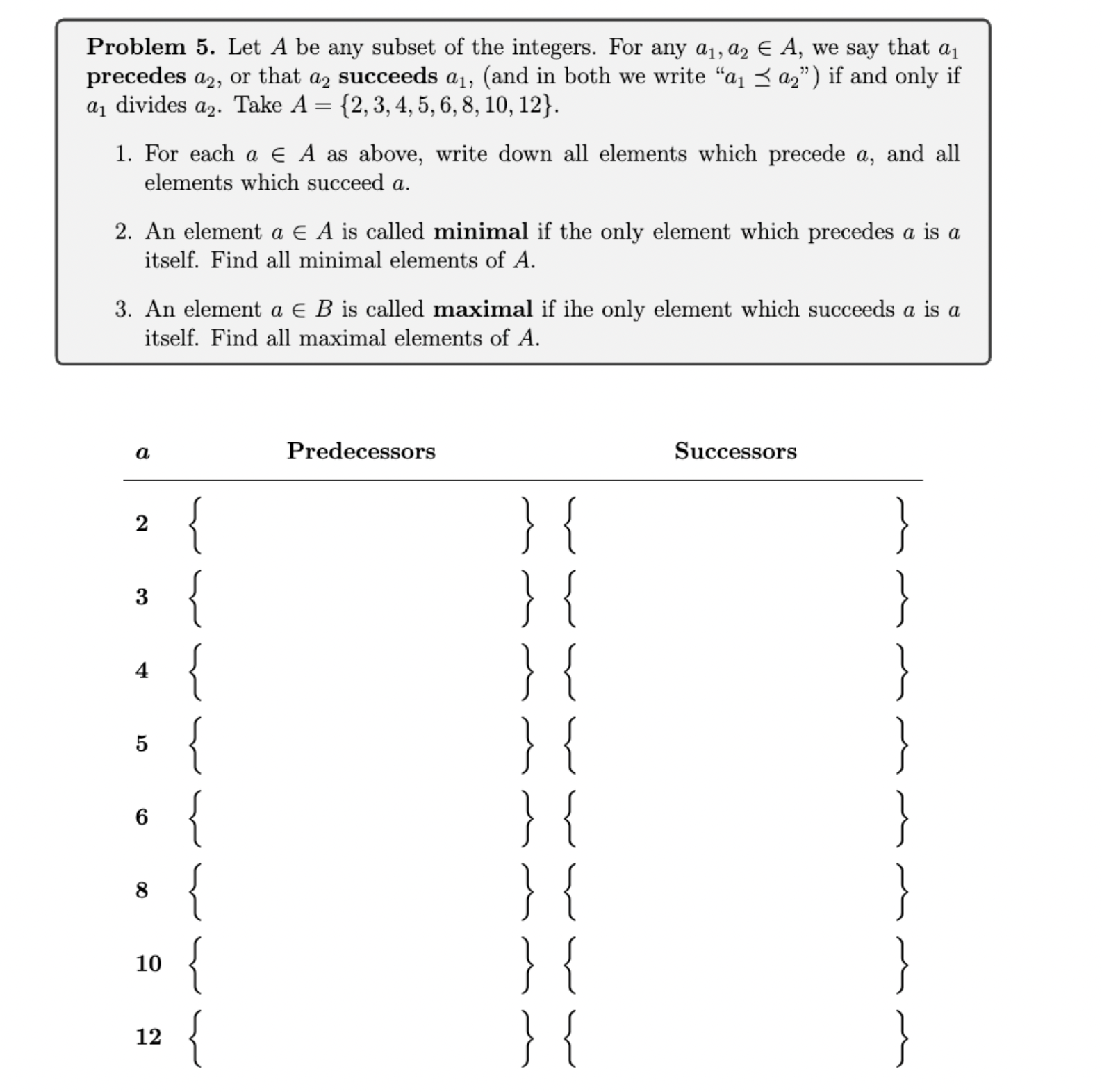 Solved Problem 5. ﻿Let A ﻿be any subset of the integers. For | Chegg.com