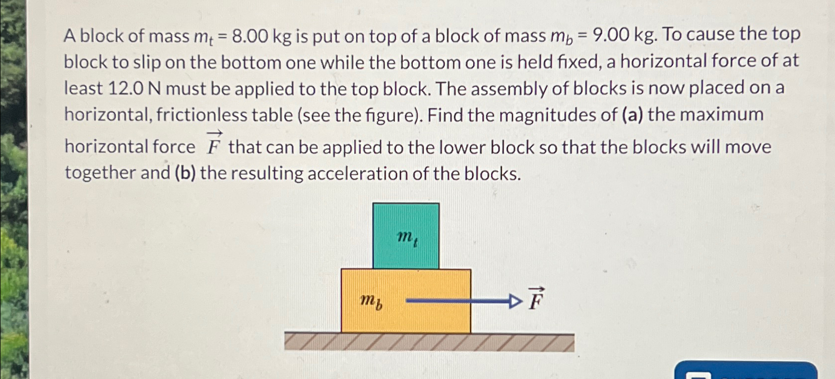 Solved A block of mass mt=8.00kg ﻿is put on top of a block | Chegg.com