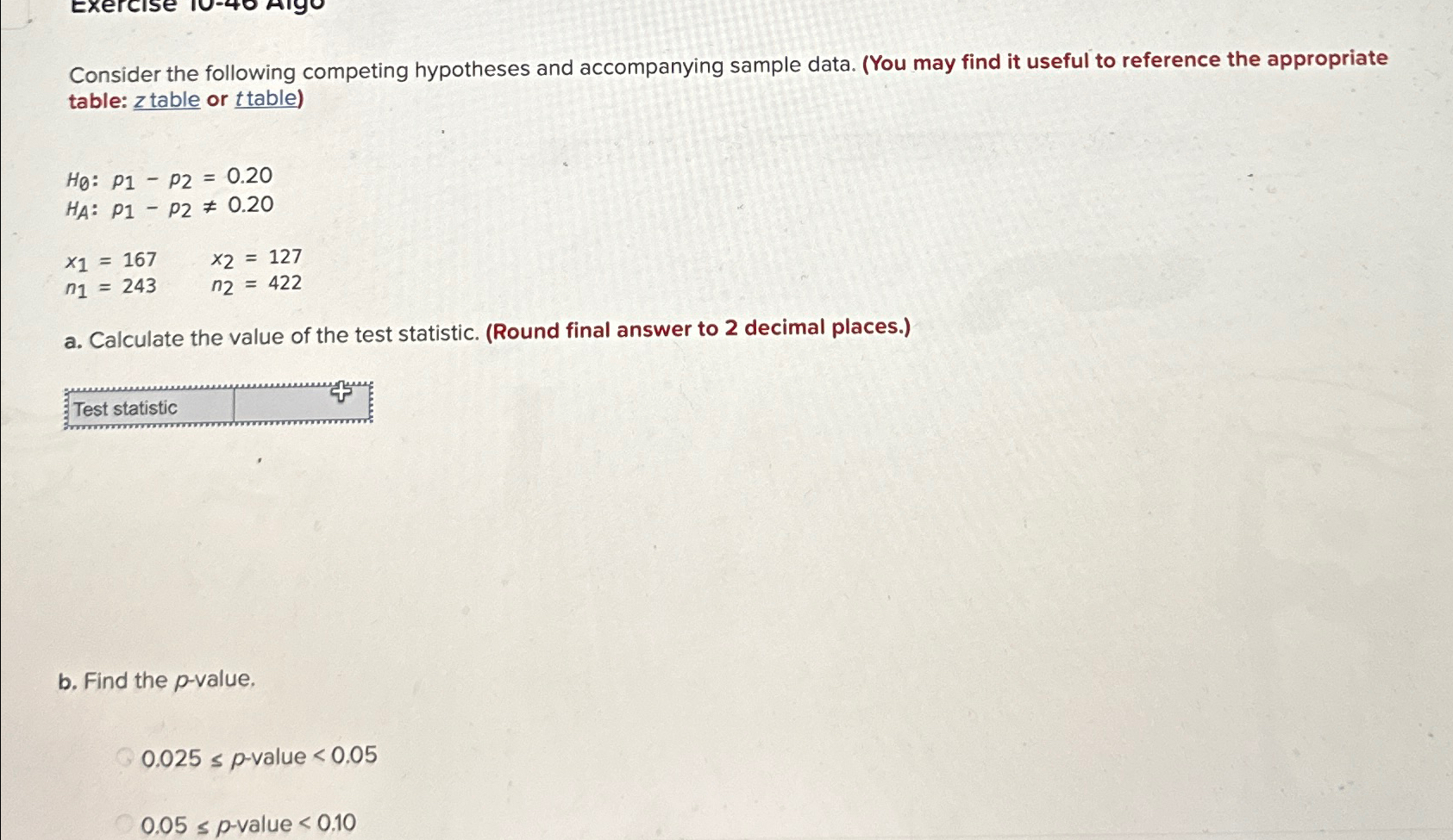 Solved Consider the following competing hypotheses and | Chegg.com