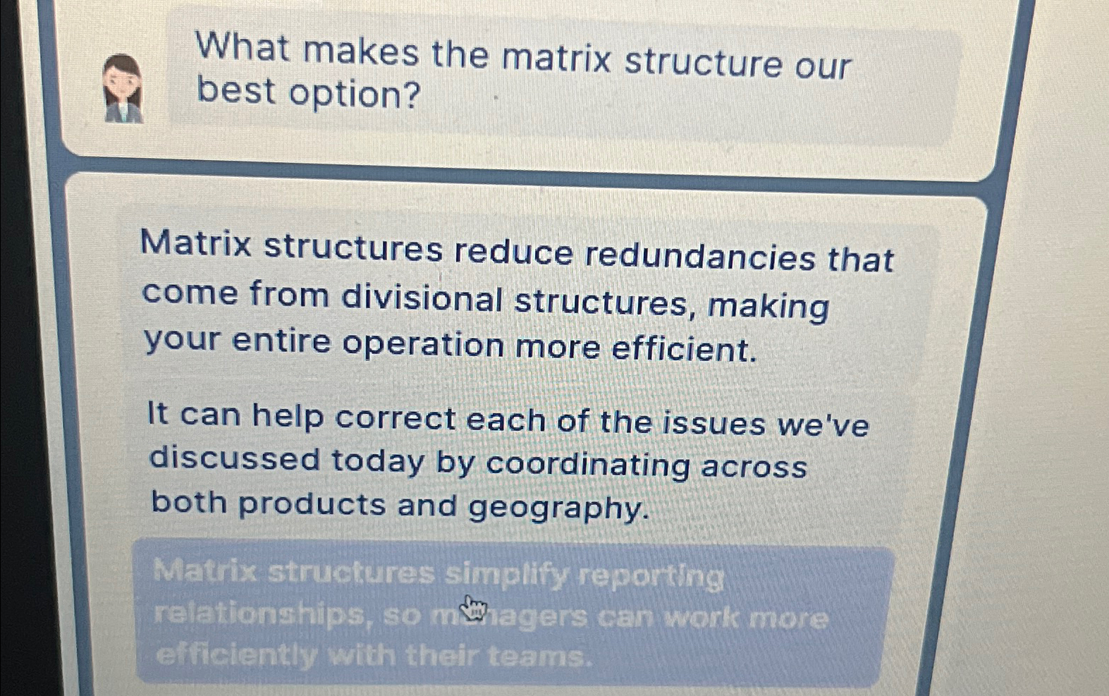 Solved What makes the matrix structure our best | Chegg.com