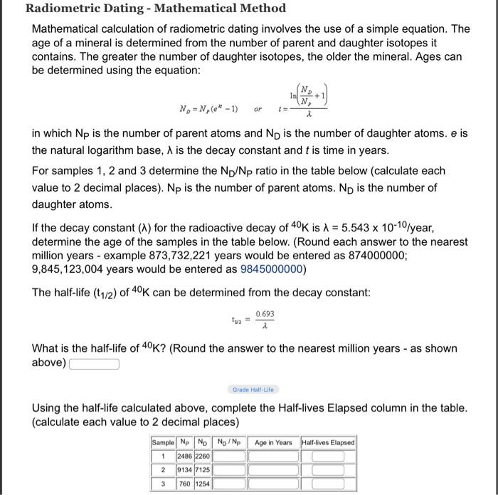 Radiometric Dating Mathematical Method Mathematical