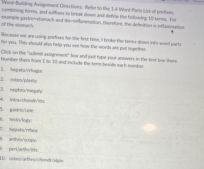 Solved Word-Building Assignment Directions: Refer to the 1.4 | Chegg.com