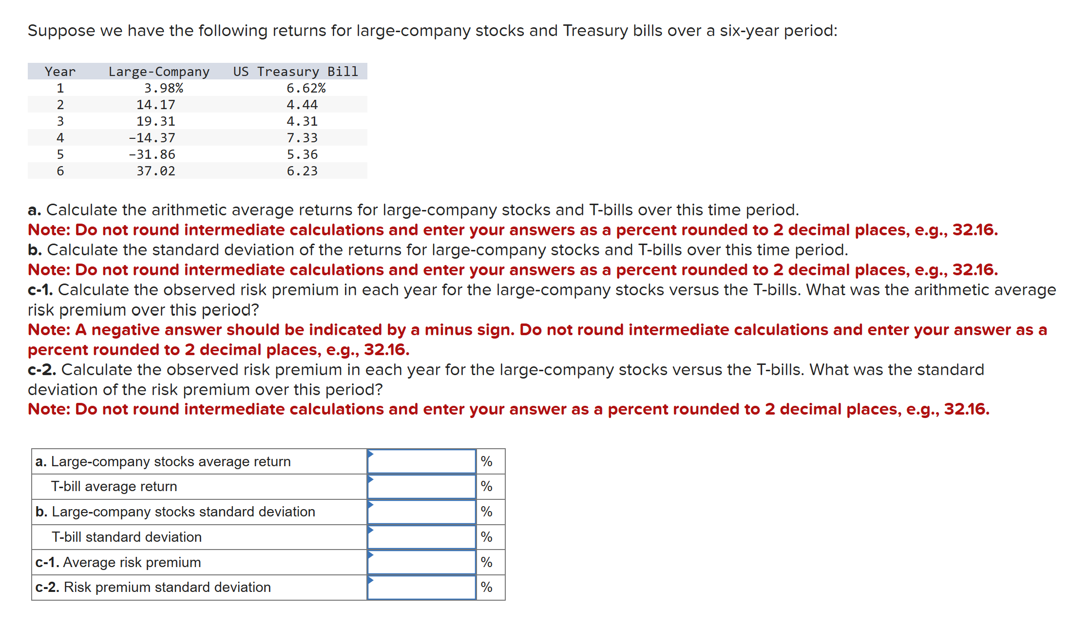 Solved Suppose we have the following returns for | Chegg.com