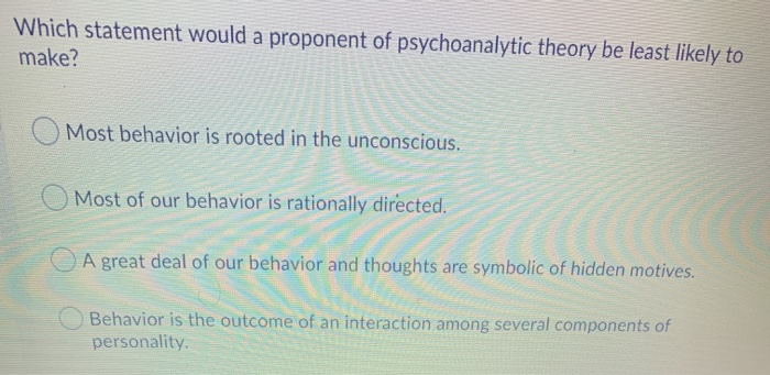 Solved Which statement would a proponent of psychoanalytic | Chegg.com