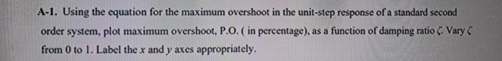 Solved A-1. Using the equation for the maximum overshoot in | Chegg.com