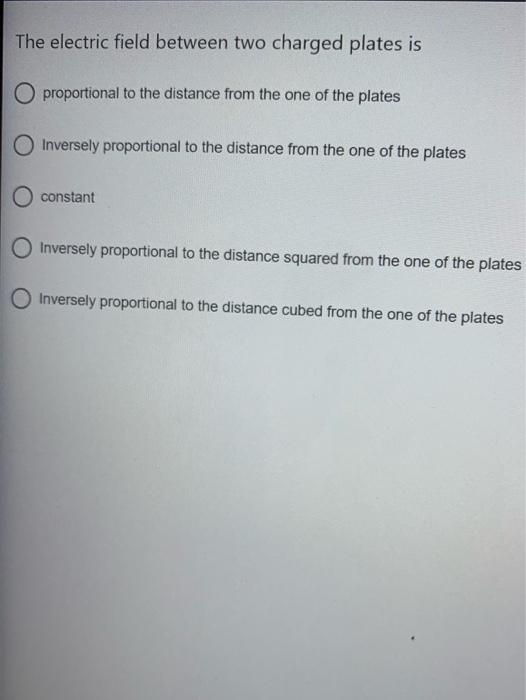 Solved The electric field between two charged plates is O | Chegg.com