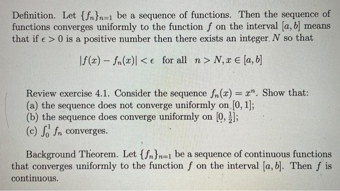 Solved Definition. Let {fn}n=1 be a sequence of functions. | Chegg.com