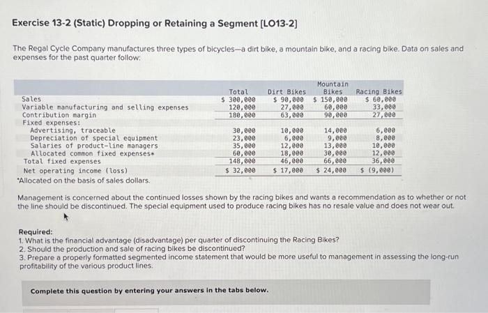 Solved Exercise 13-2 (Static) Dropping or Retaining a | Chegg.com