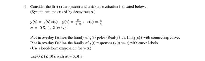 Solved 1. Consider the first order system and unit step | Chegg.com