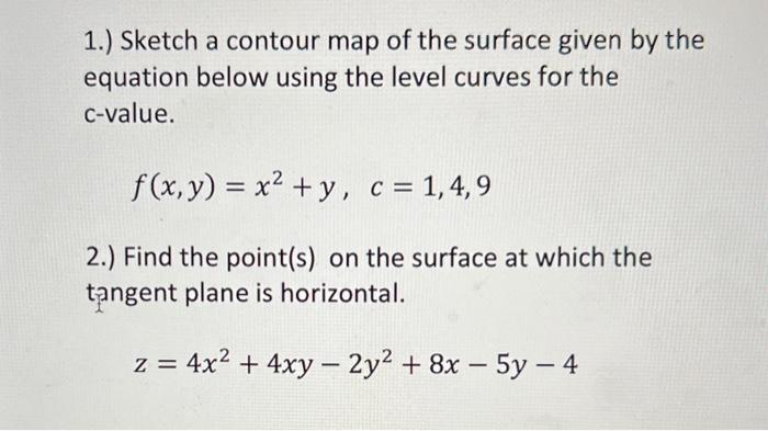Solved 1.) Sketch a contour map of the surface given by the | Chegg.com