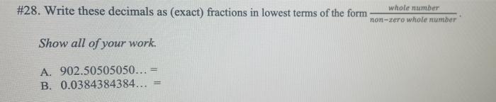 Solved whole number Write these decimals as (exact) | Chegg.com