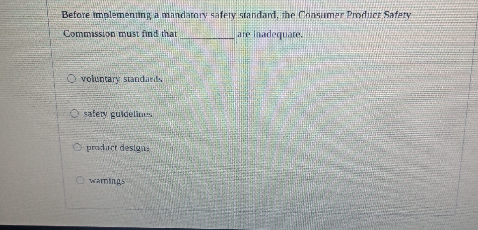 Solved Before implementing a mandatory safety standard, the | Chegg.com
