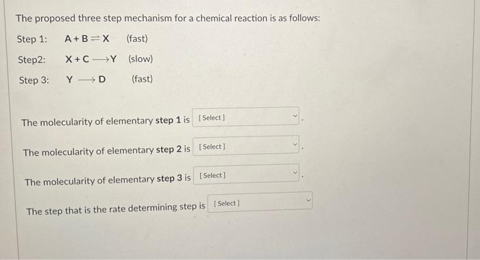 Solved The proposed three step mechanism for a chemical | Chegg.com