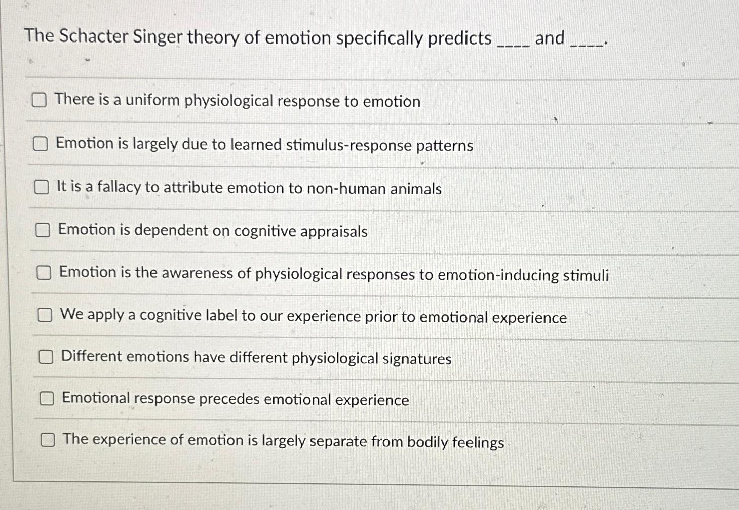 Solved The Schacter Singer theory of emotion specifically | Chegg.com