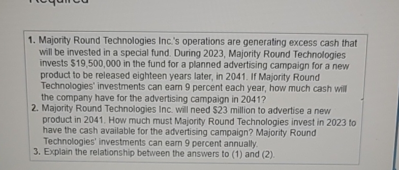 Majority Round Technologies Inc.'s operations are | Chegg.com