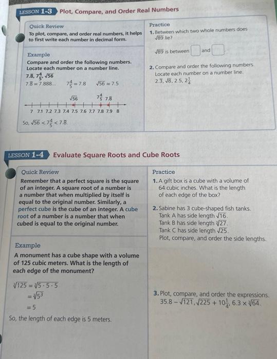 Solved LESSON 1 3 Plot Compare And Order Real Numbers Chegg