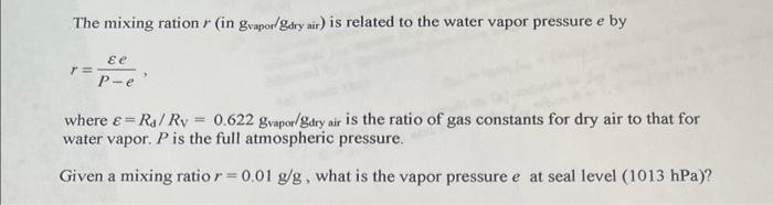 Solved The Clausius-Clapeyron (CC) equation describes the | Chegg.com