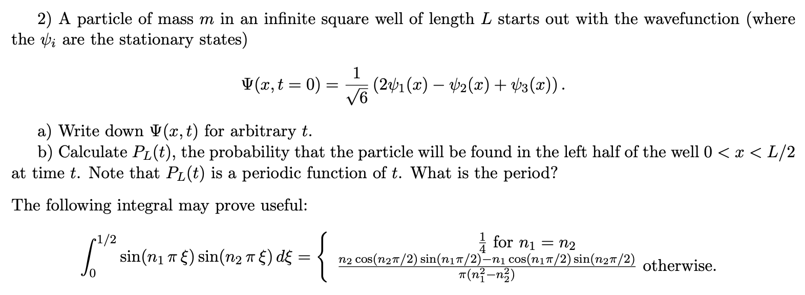 Solved A particle of mass m ﻿in an infinite square well of | Chegg.com