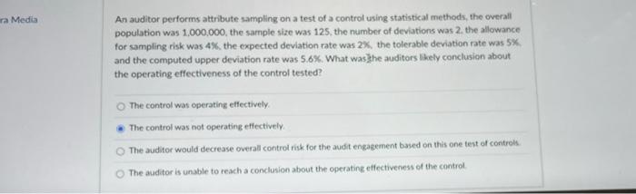 Solved ra Media An auditor performs attribute sampling on a | Chegg.com