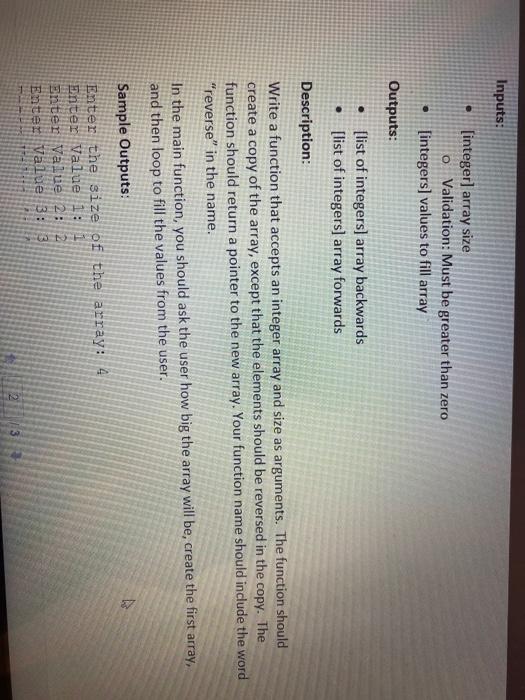 Solved Inputs Integer Array Size O Validation Must Be 