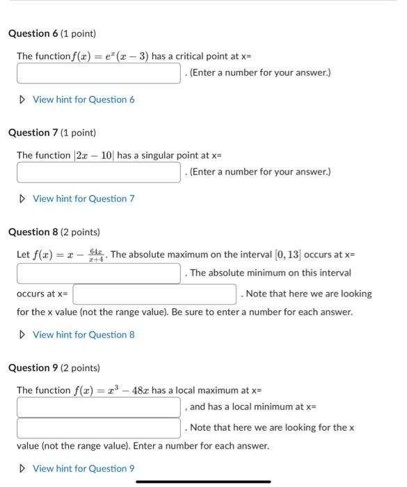 Solved The function f(x)=ex(x−3) has a critical point at x= | Chegg.com