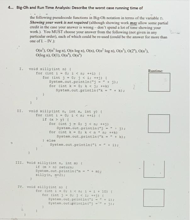 Solved 4... Big-Oh and Run Time Analysis: Describe the worst | Chegg.com