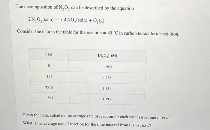 Solved The decomposition of N2O5 can be described by the | Chegg.com