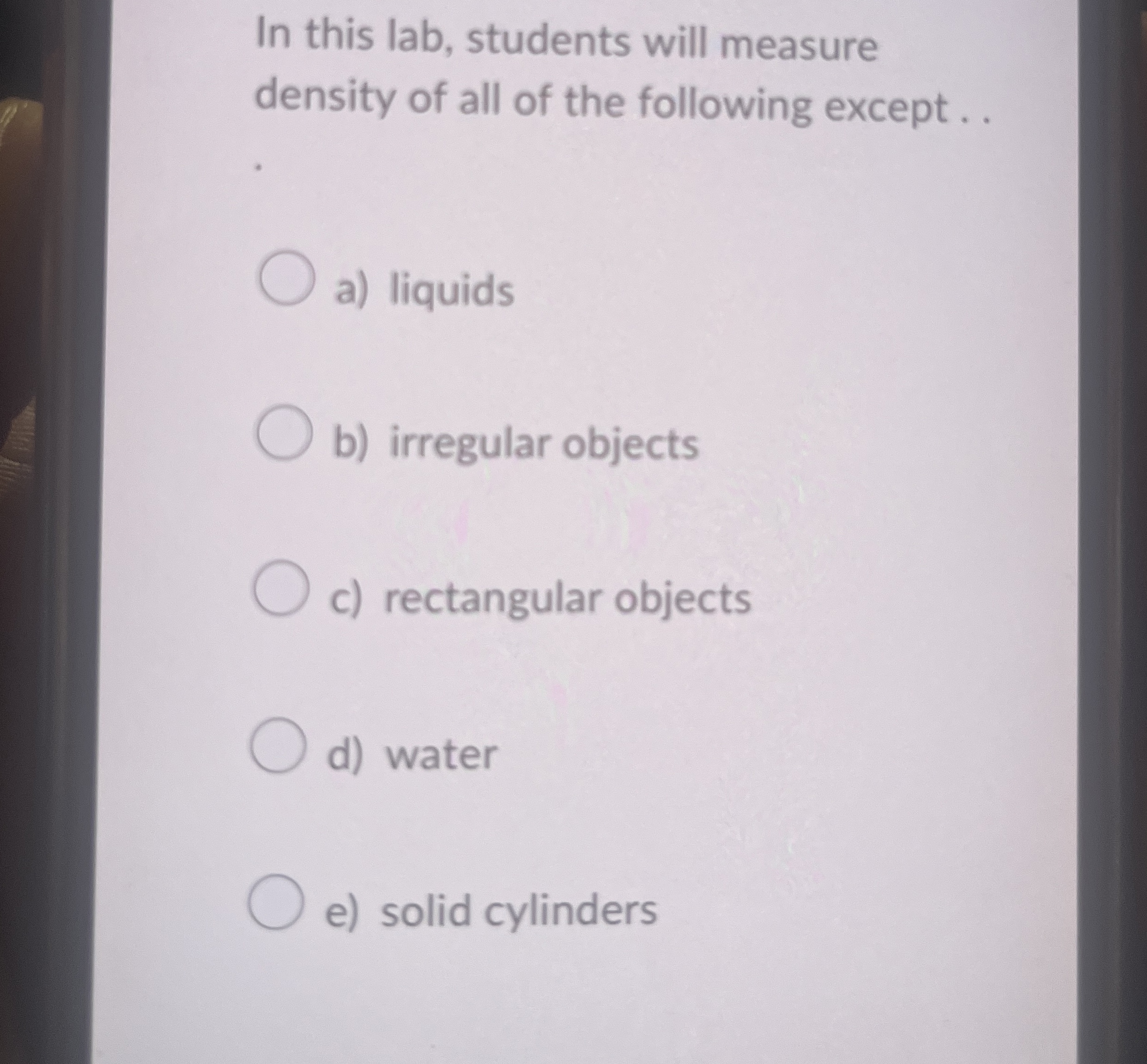 Solved In this lab, students will measure density of all of | Chegg.com