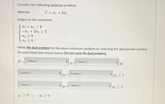 Solved Consider the following minimum problem: Minimize: | Chegg.com