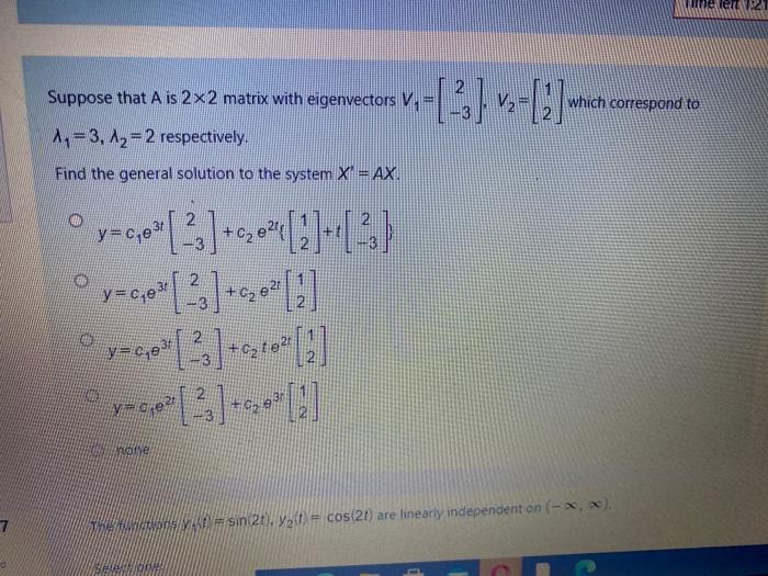 Solved PAN Suppose that A is 2x2 matrix with eigenvectors V | Chegg.com