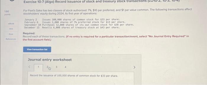 Solved Exercise 10-7 (Algo) Record issuance of stock and | Chegg.com