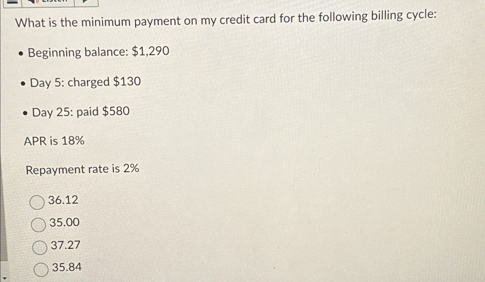 What is the minimum payment on my credit card for the | Chegg.com