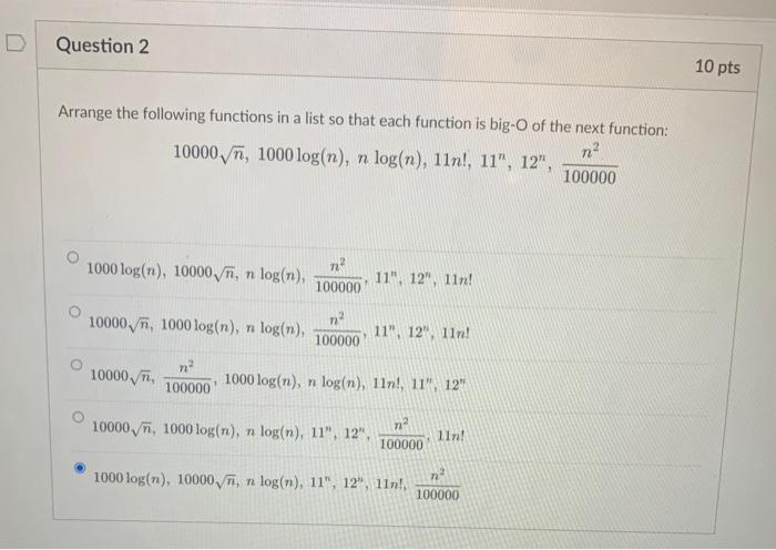 Solved Which of the following functions is O(x3) ? | Chegg.com