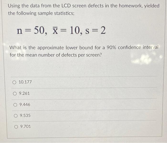 Solved Using the data from the LCD screen defects in the | Chegg.com