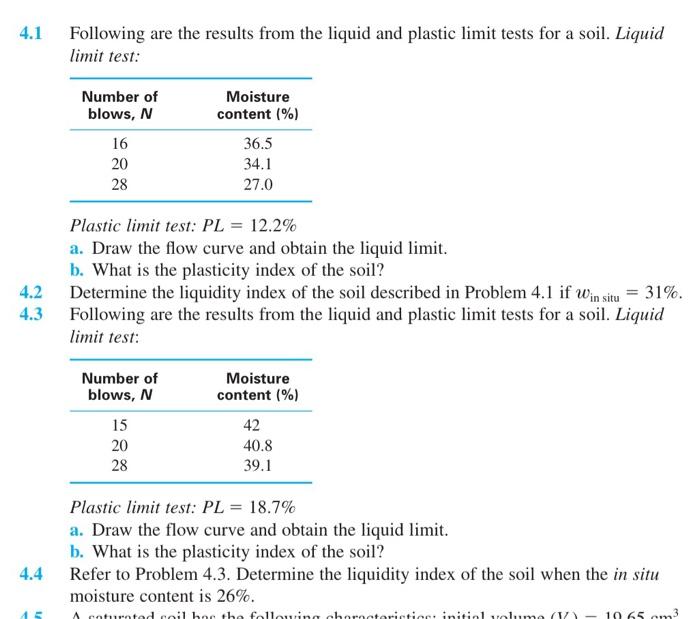 Solved 4.2 Determine the liquidity index of the soil | Chegg.com