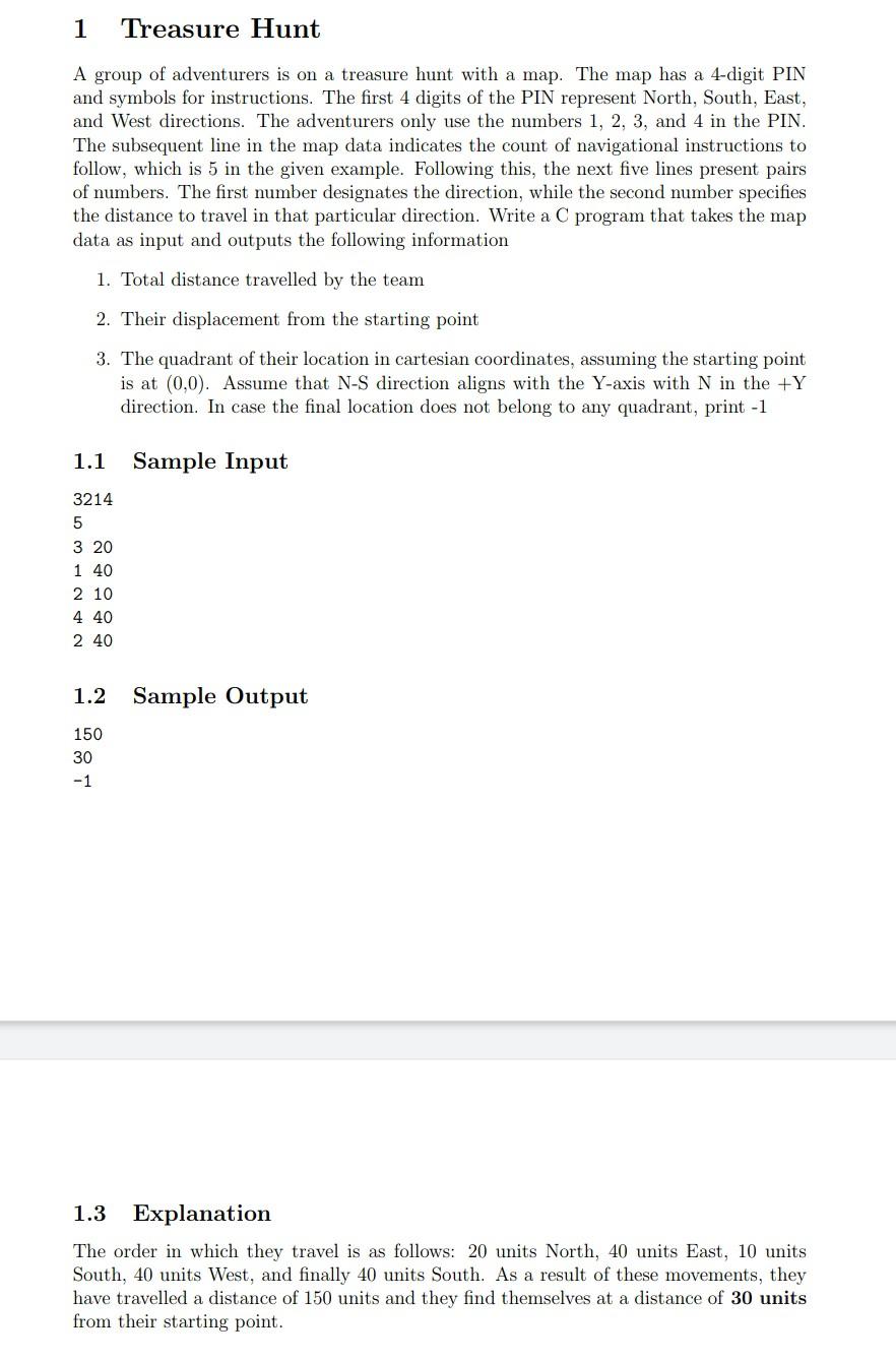 Solved 1 Treasure Hunt A group of adventurers is on a | Chegg.com