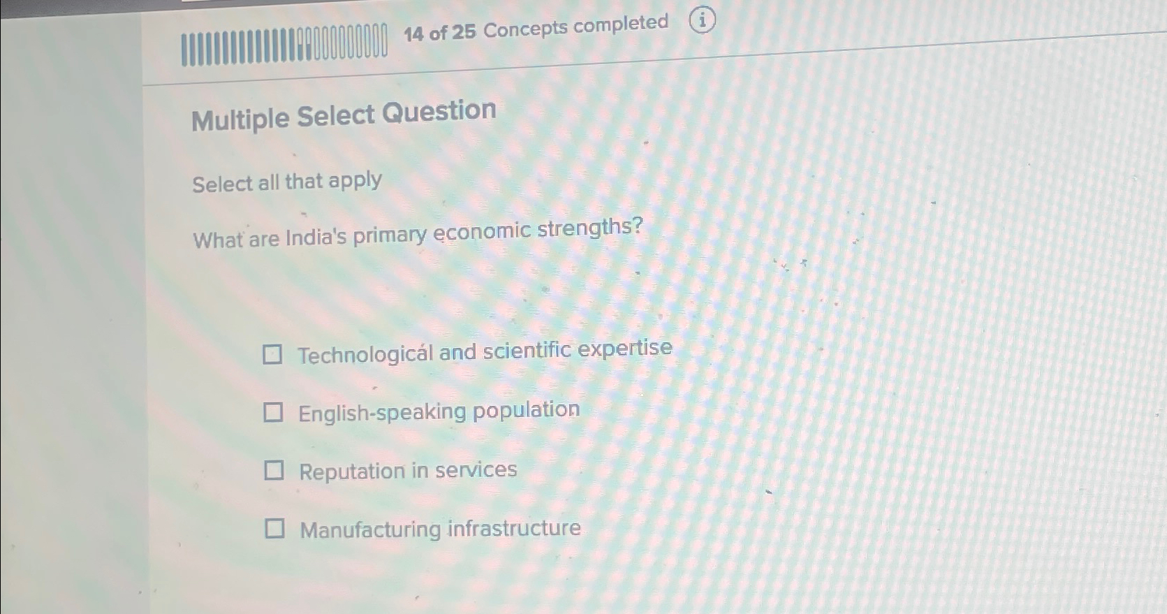 Solved 14 ﻿of 25 ﻿Concepts completed(i)Multiple Select | Chegg.com