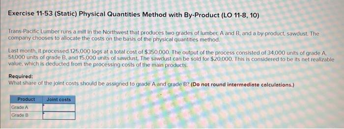 Solved Exercise 11-53 (Static) Physical Quantities Method | Chegg.com