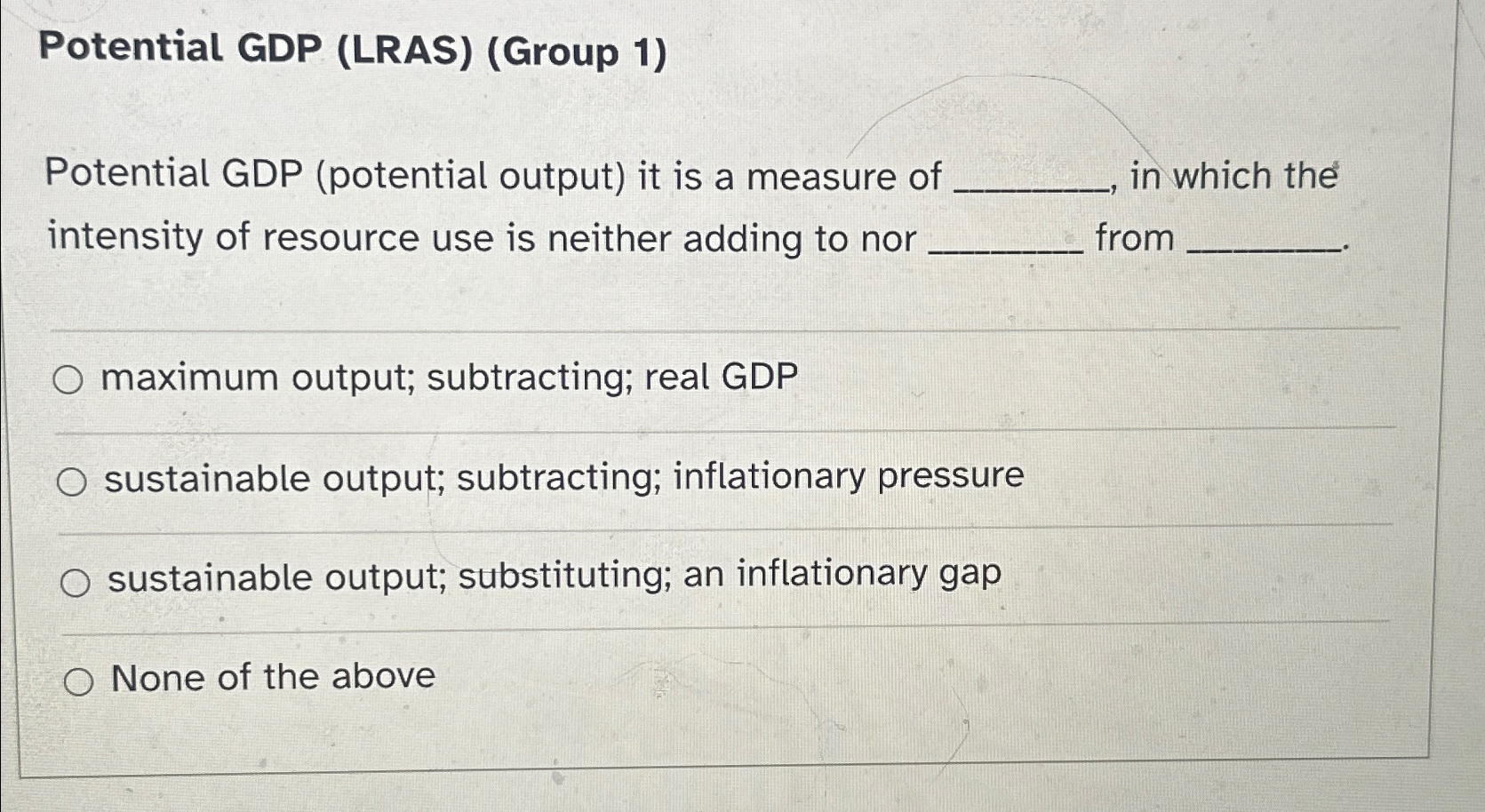 Solved Potential GDP (LRAS) (Group 1)Potential GDP | Chegg.com