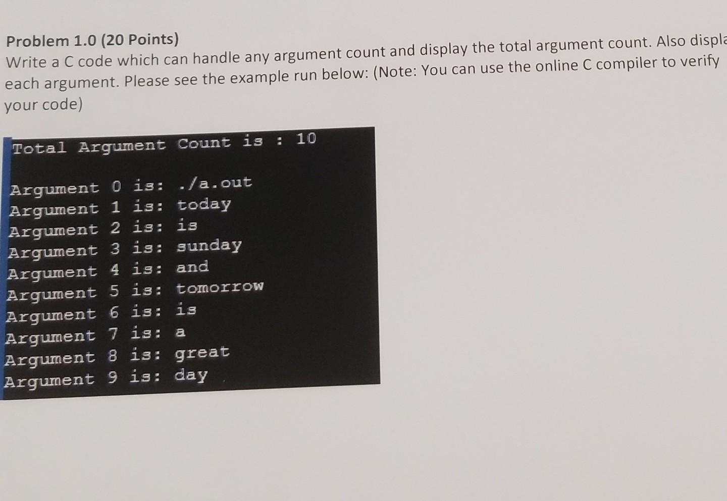Solved Problem 1 0 20 Points Write A C Code Which Can