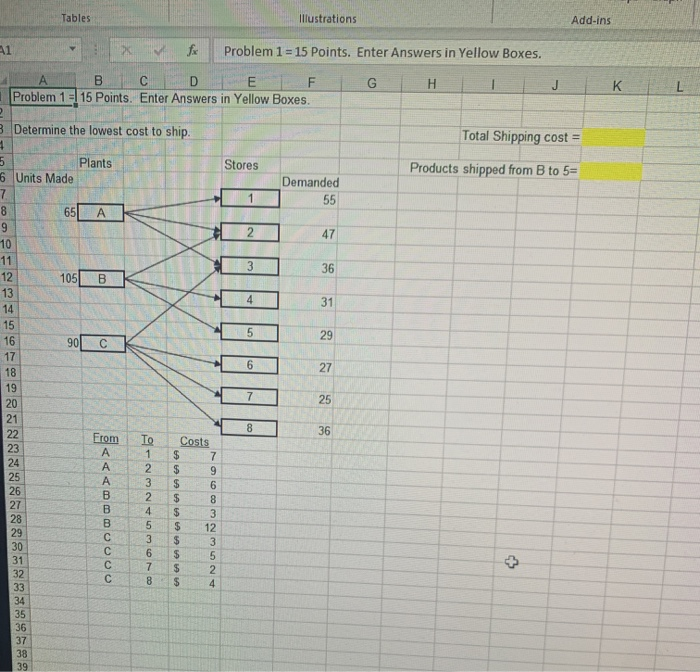 Solved Tables Illustrations Add-ins A Problem 1 X V f | Chegg.com