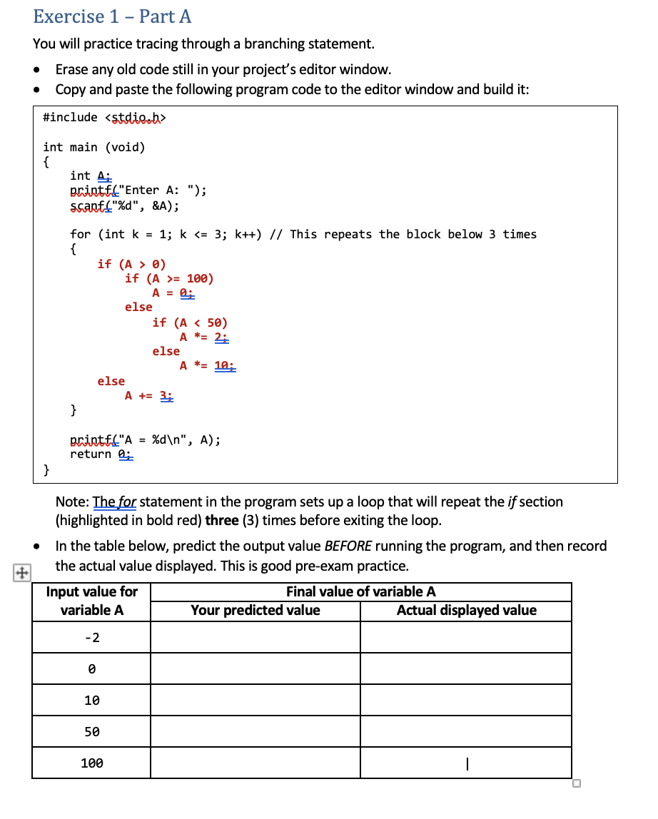 Solved Exercise 1-Part AYou will practice tracing through a | Chegg.com