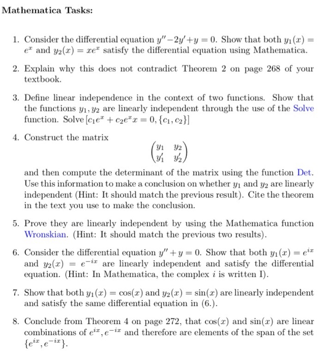 Solved Mathematica Tasks: 1. Consider the differential | Chegg.com