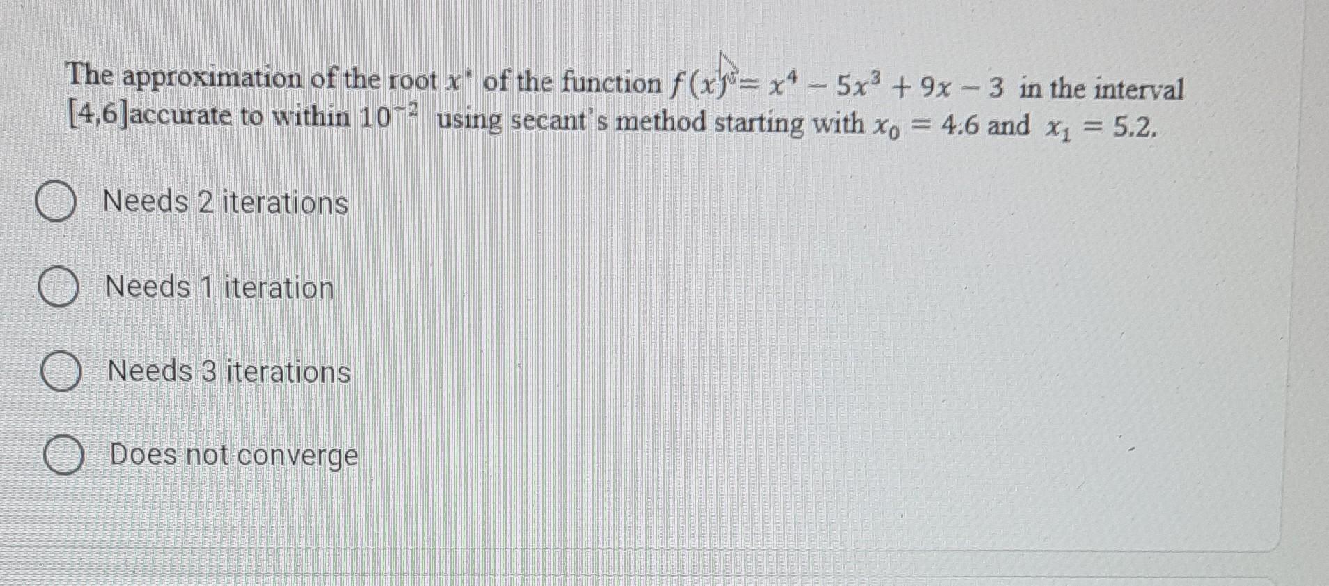 Solved The approximation of the root x4 of the function | Chegg.com